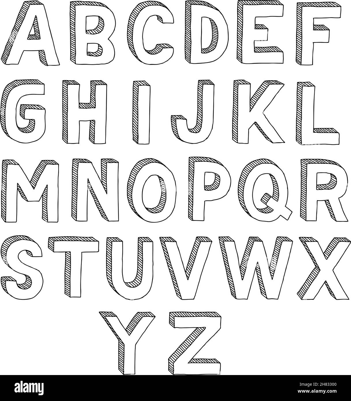 Hand drawn vector abc, font, 3D, alphabet Stock Vector Image & Art - Alamy