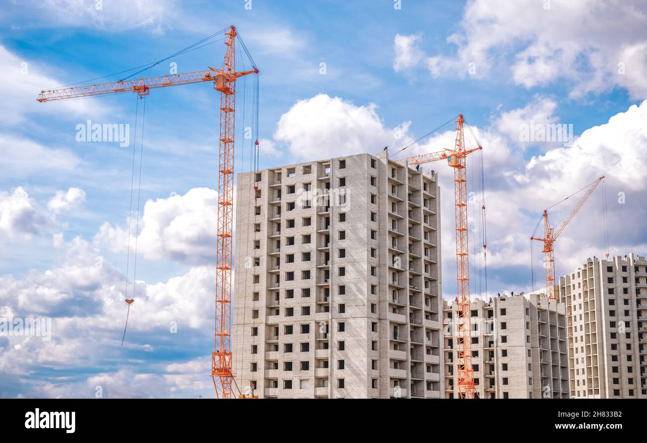 Construction area and powerful crane Stock Photo - Alamy