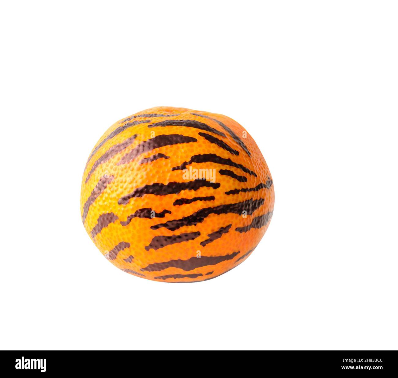 Mandarin in tiger coloring with stripes on a white background, isolated ...