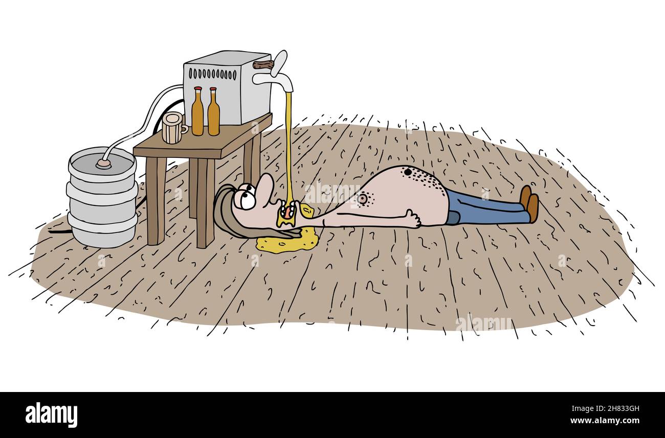Drunked man, drinking beer. Humor illustration Stock Vector Image & Art ...