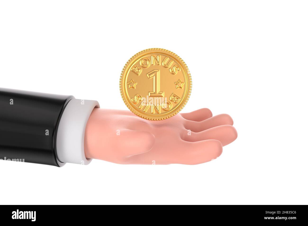 Cartoon Hand Holding Golden Loyalty Program Bonus Coin on a white ...
