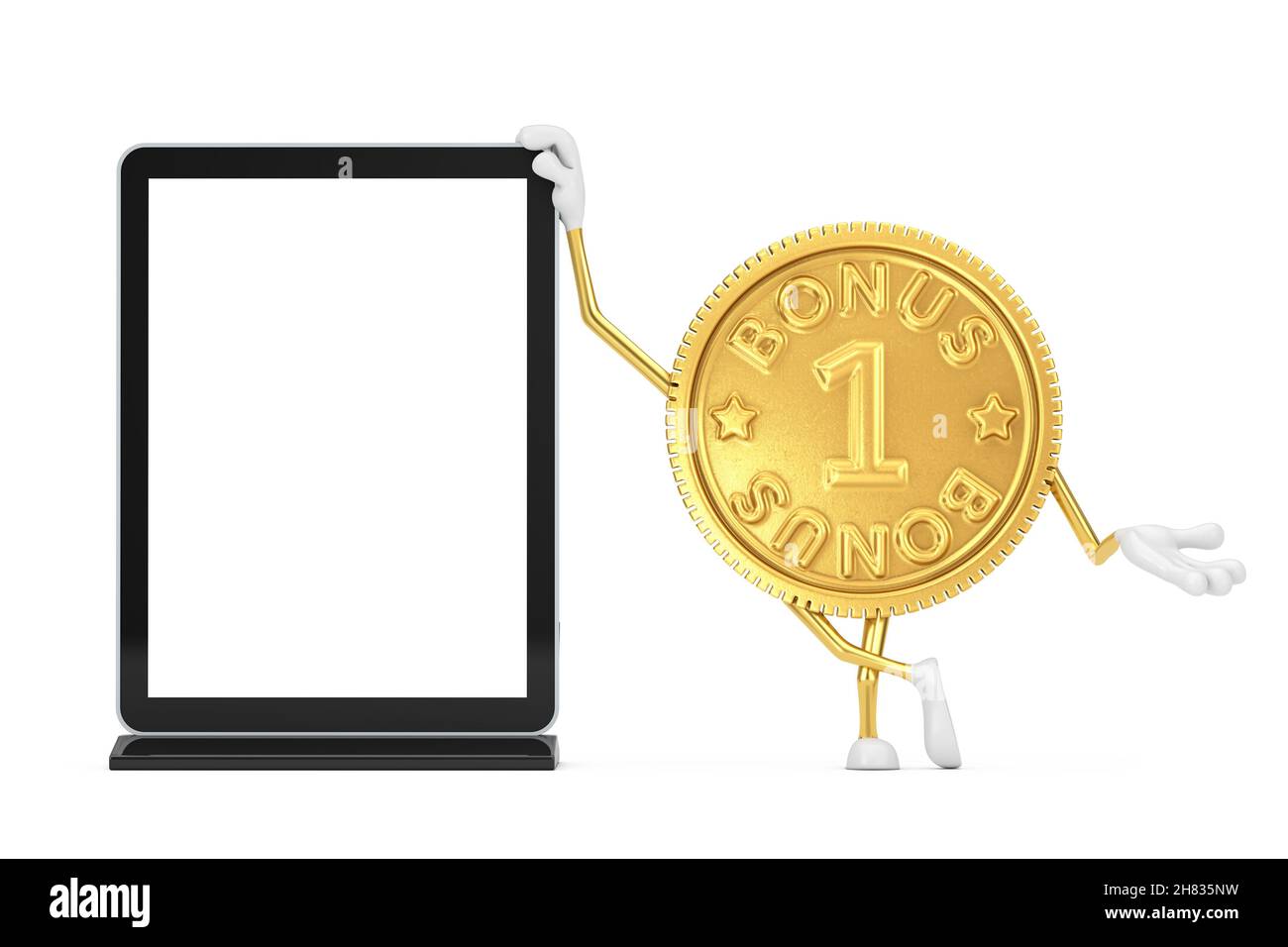 Golden Loyalty Program Bonus Coin Person Character Mascot with Blank ...