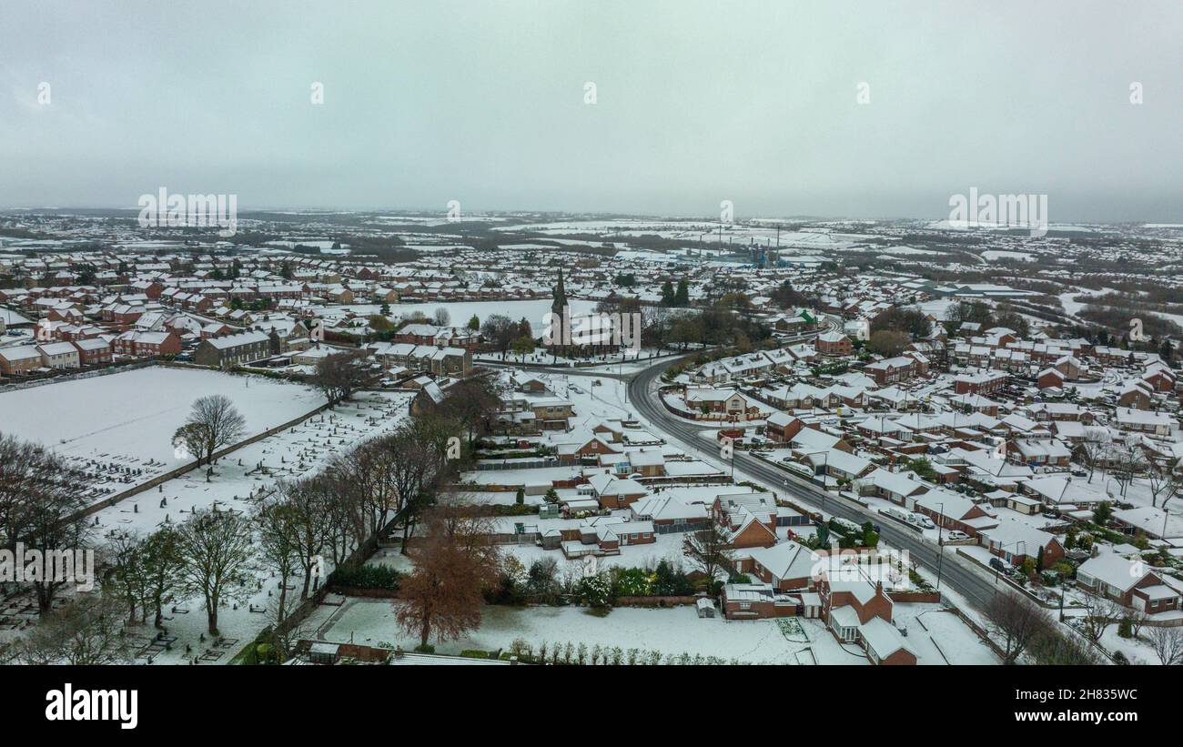Snowy scenes over Monk Bretton, a village in the town of Barnsley ...
