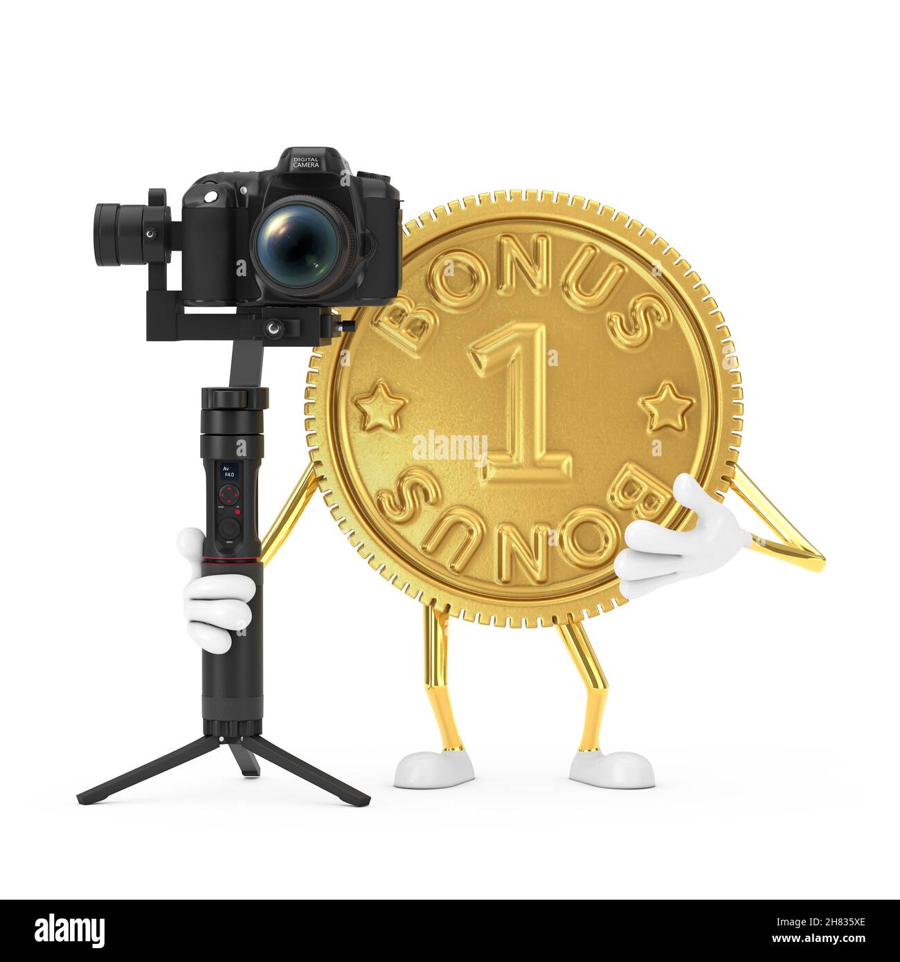 Golden Loyalty Program Bonus Coin Person Character Mascot with DSLR or ...