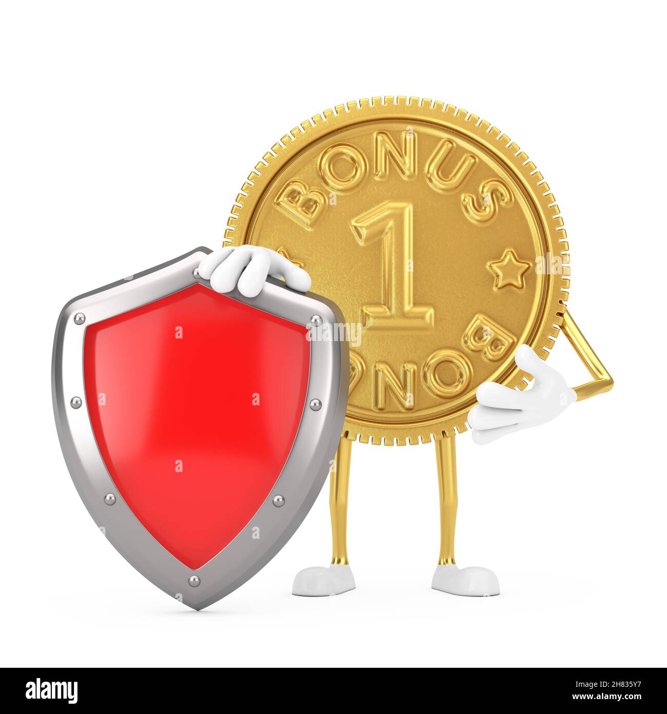 Golden Loyalty Program Bonus Coin Person Character Mascot with Red ...