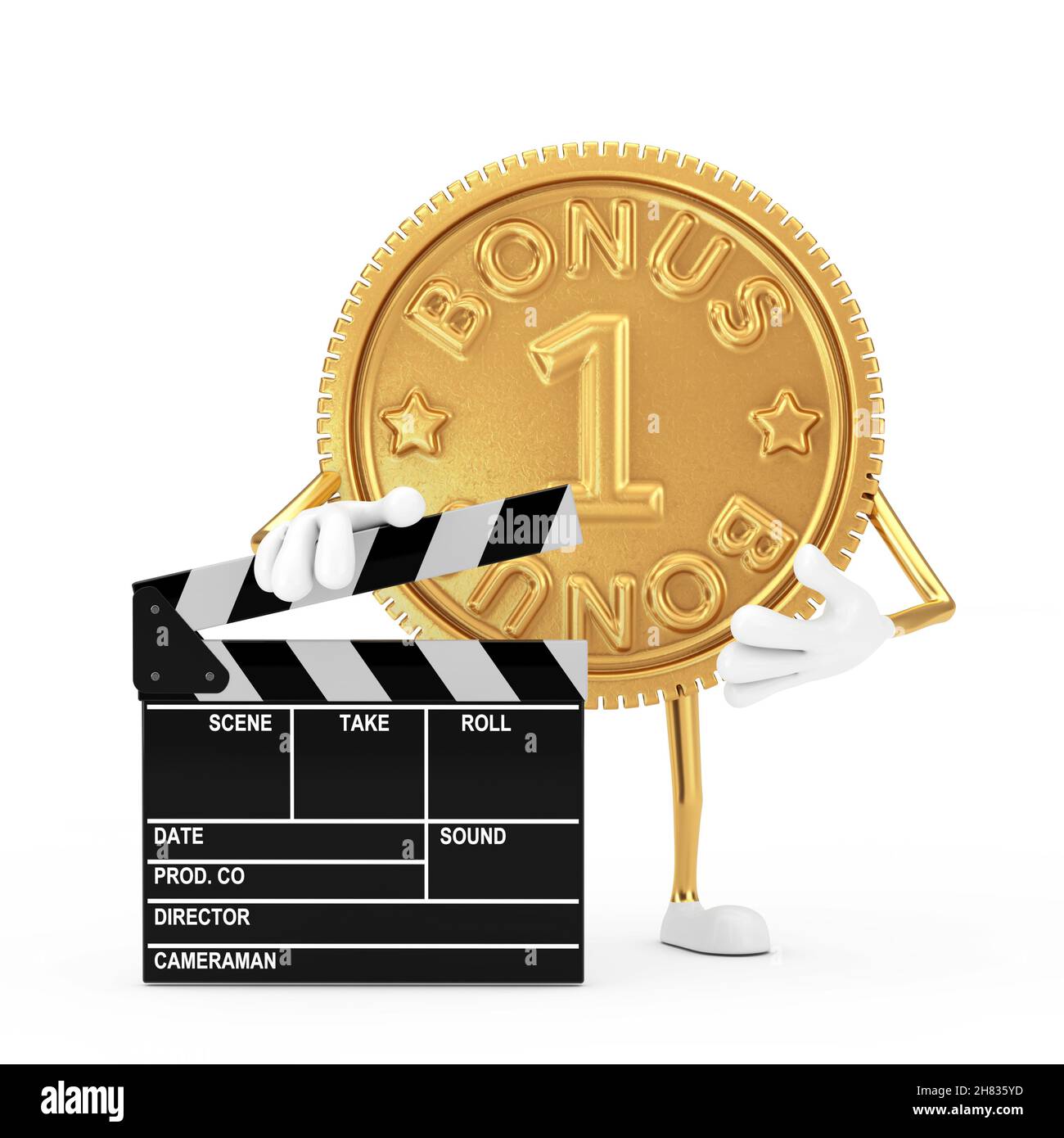Golden Loyalty Program Bonus Coin Person Character Mascot with Movie ...