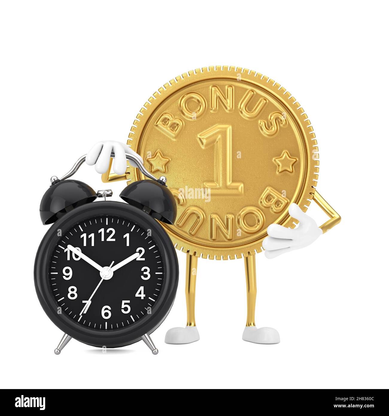 Golden Loyalty Program Bonus Coin Person Character Mascot with Alarm ...
