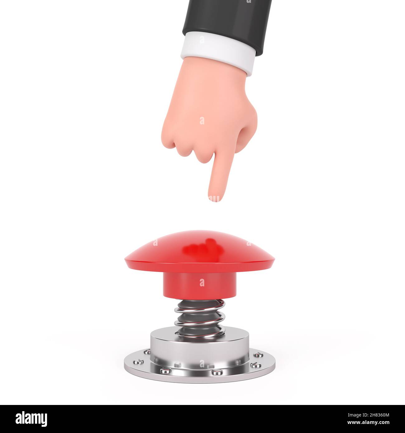 Cartoon Hand Push Red Button on a white background. 3d Rendering Stock ...