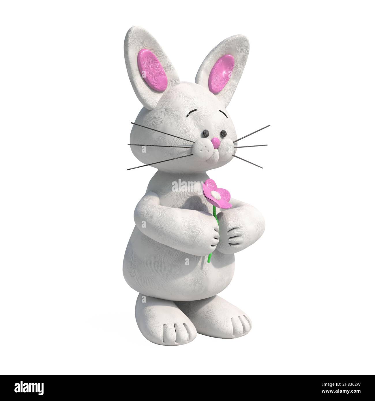 Cartoon Toy Plasticine Rabbit with Flower on a white background. 3d ...