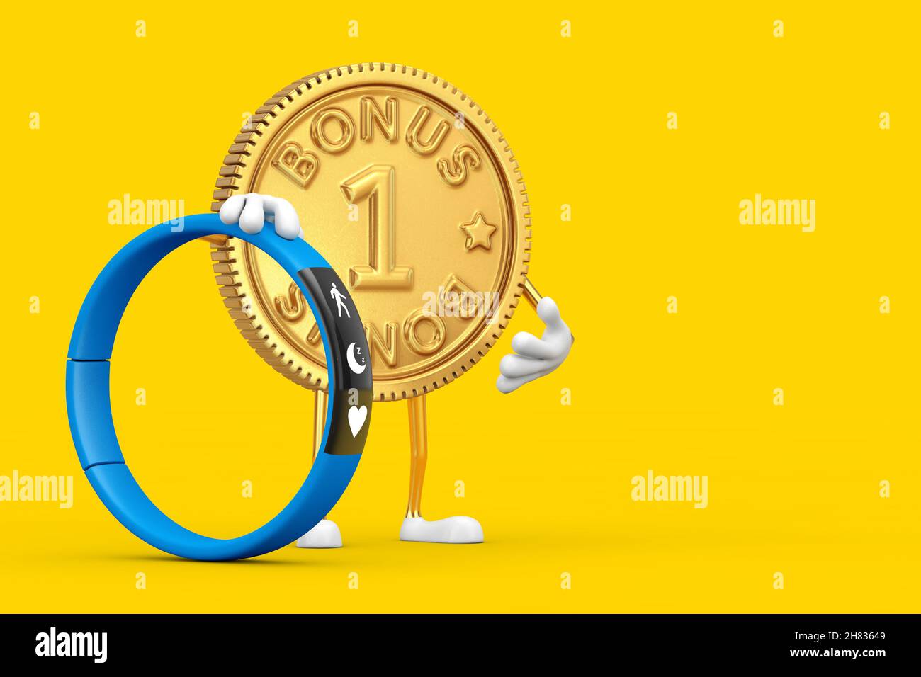 Golden Loyalty Program Bonus Coin Person Character Mascot with Blue ...