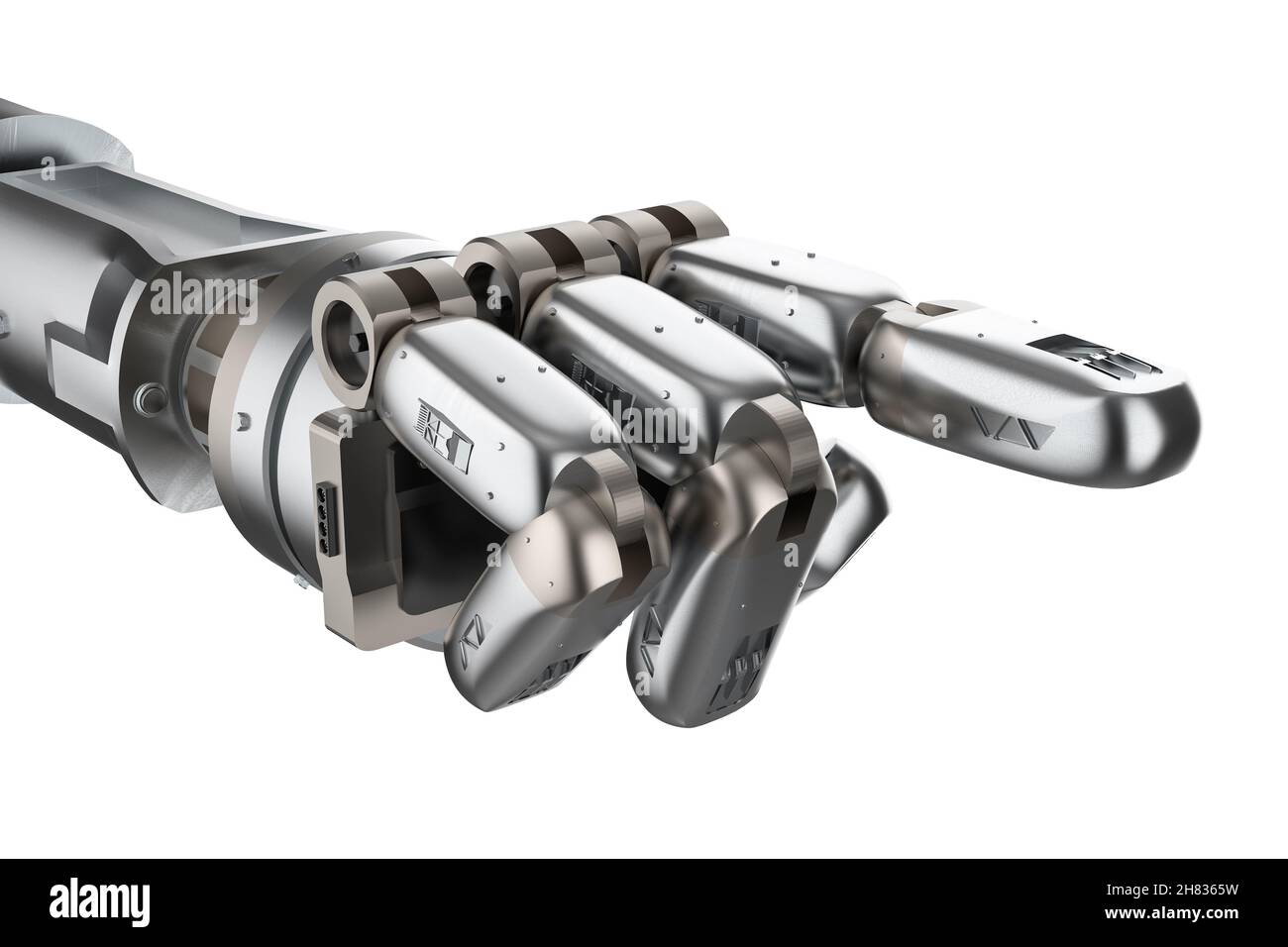 3d rendering robotic or cyborg hand finger point isolated on white ...