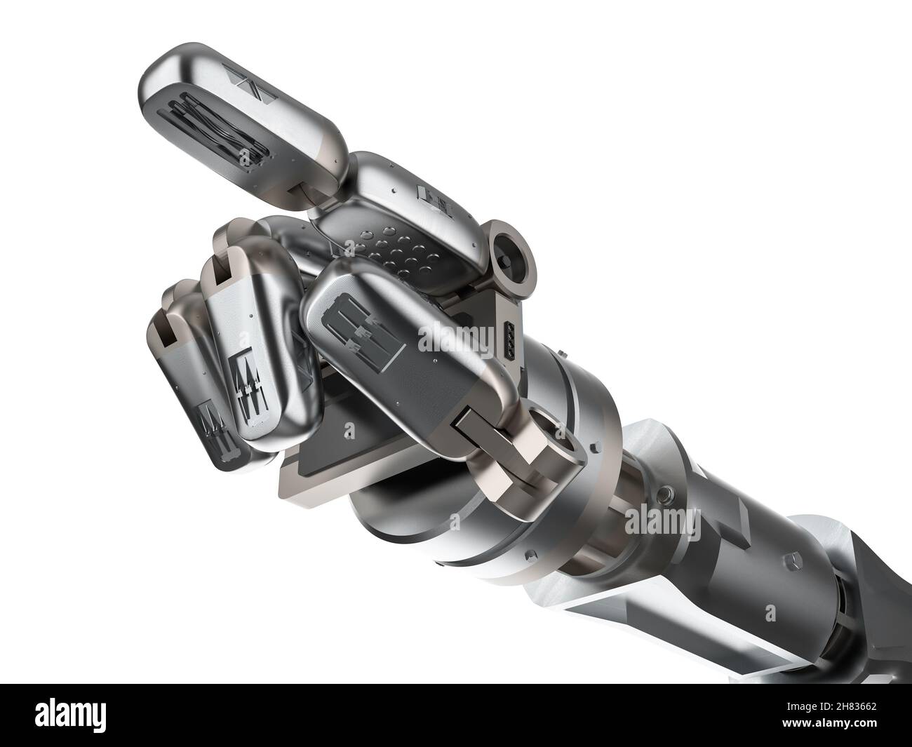 3d rendering robotic or cyborg hand finger point isolated on white ...