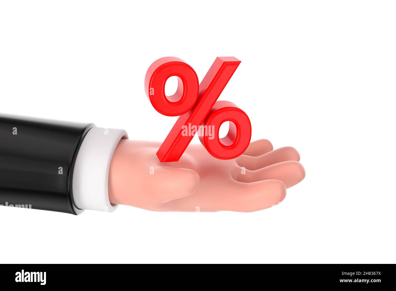 Cartoon Hand Holding Red Percent Sign on a white background. 3d ...