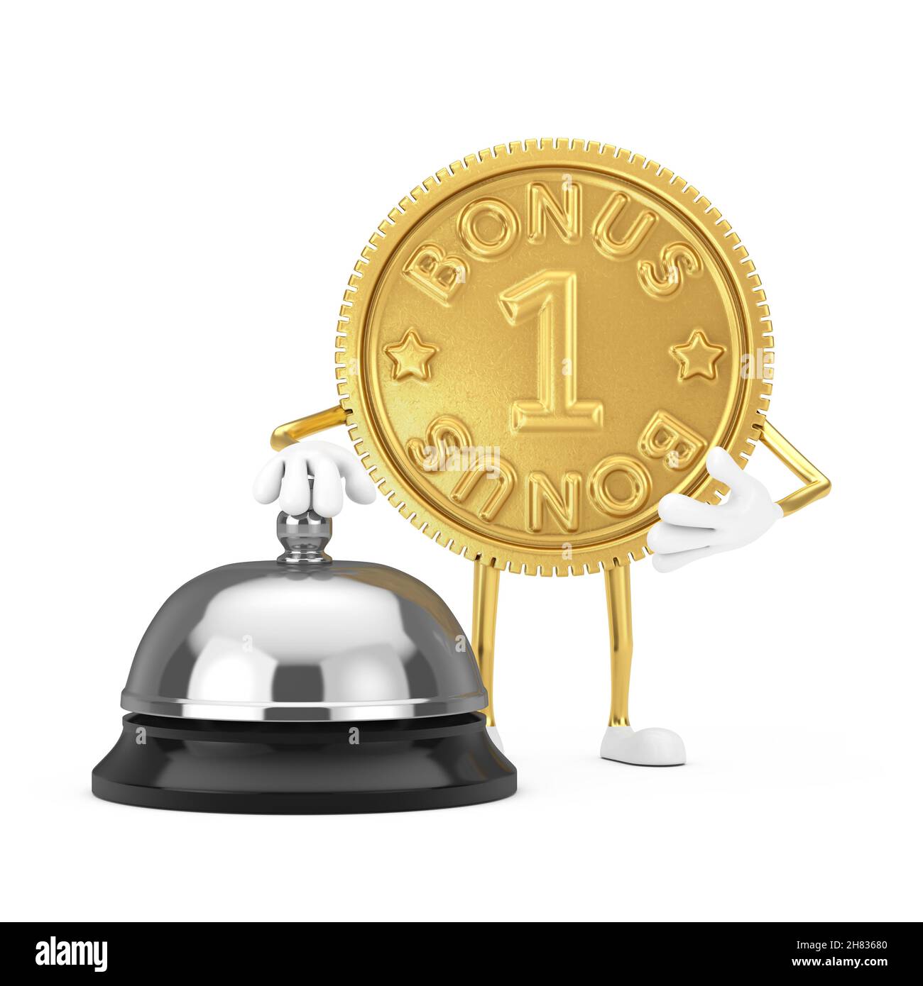 Golden Loyalty Program Bonus Coin Person Character Mascot with Hotel ...