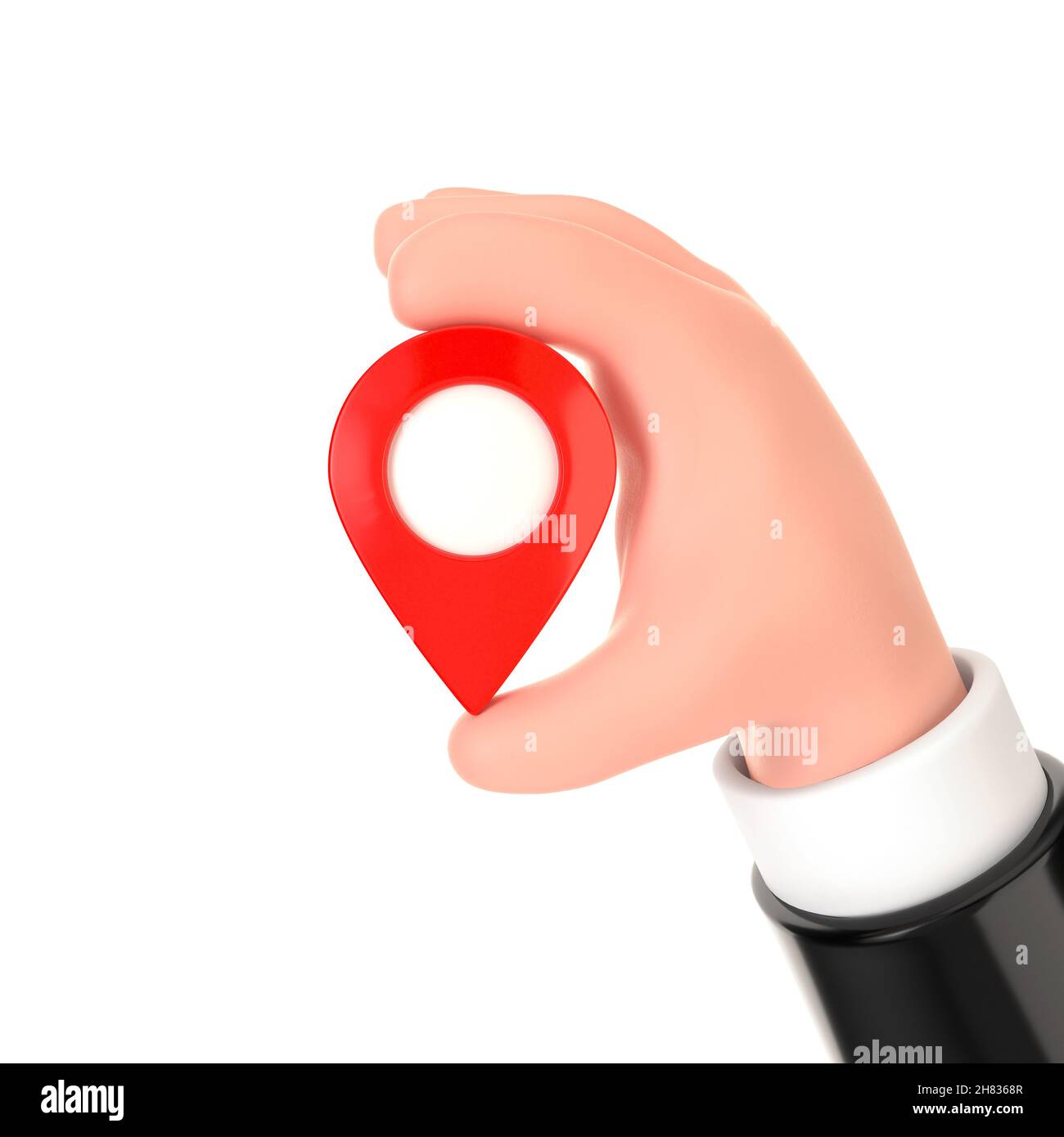 Cartoon Hand Holding Red Map Pointer Pin on a white background. 3d ...