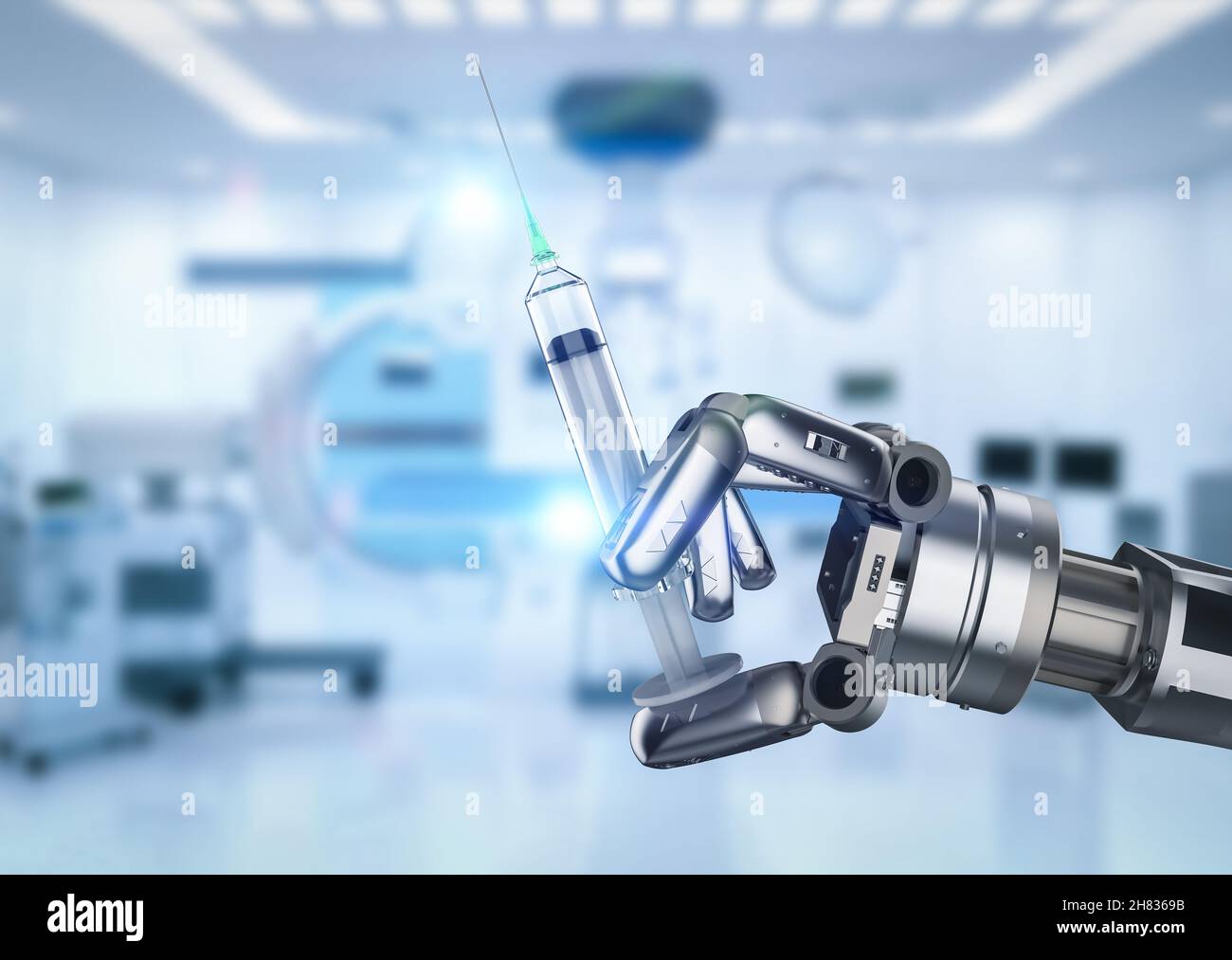 Medical technology concept with 3d rendering robotic hand holding ...