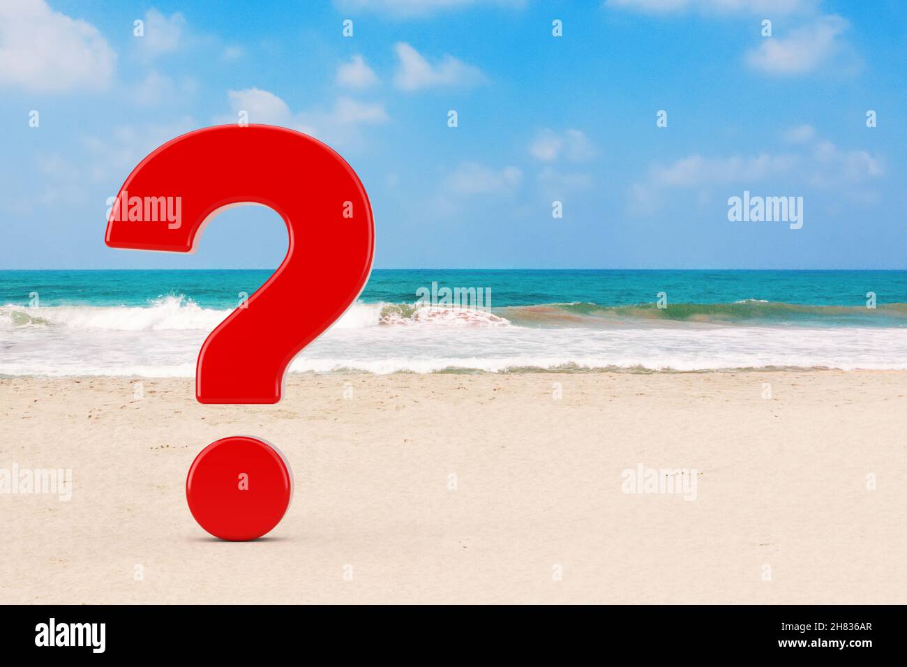 Red Question Mark on an Ocean Sand Beach background. 3d Rendering Stock ...