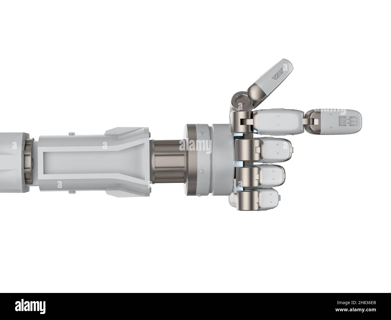 3d rendering robotic or cyborg hand finger point isolated on white ...