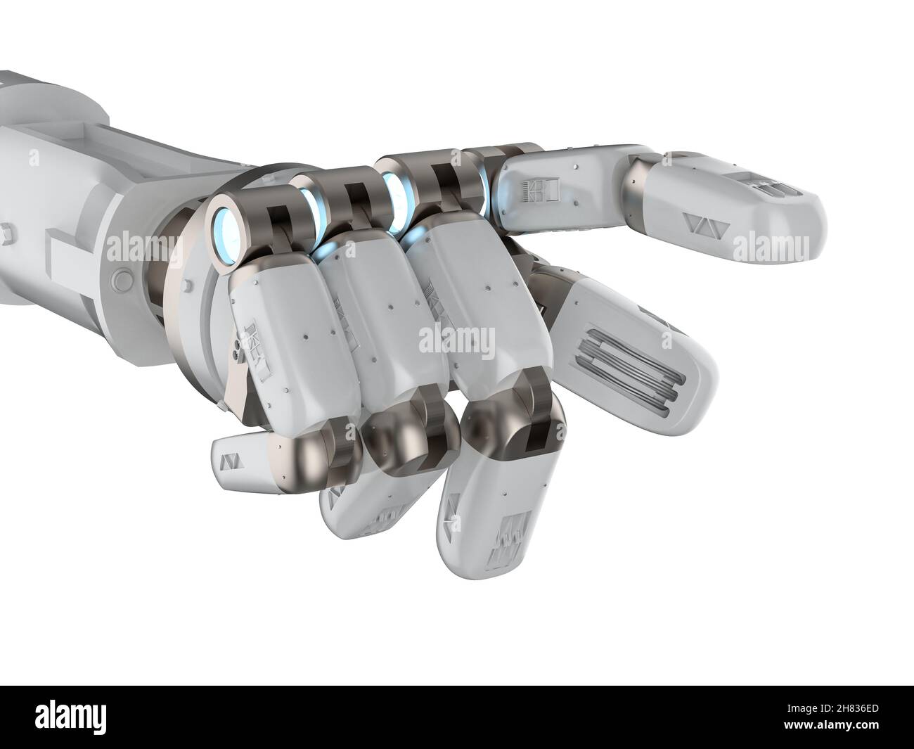 3d rendering robotic or cyborg hand finger point isolated on white ...