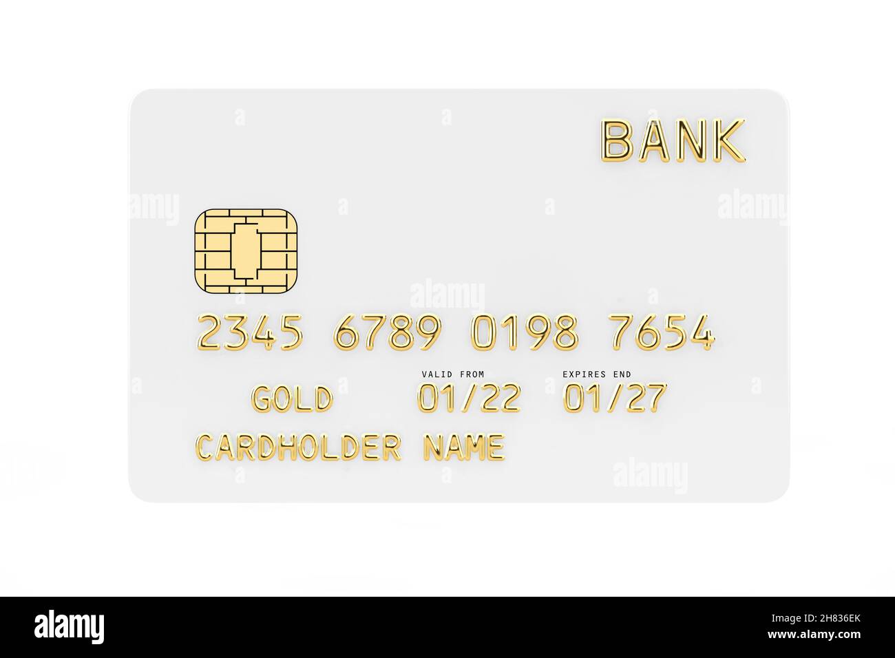 White Plastic Golden Credit Card with Chip on a white background. 3d ...