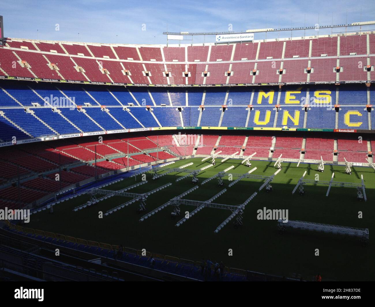 View inside the stadium, football field of Barcelona or Barça ...