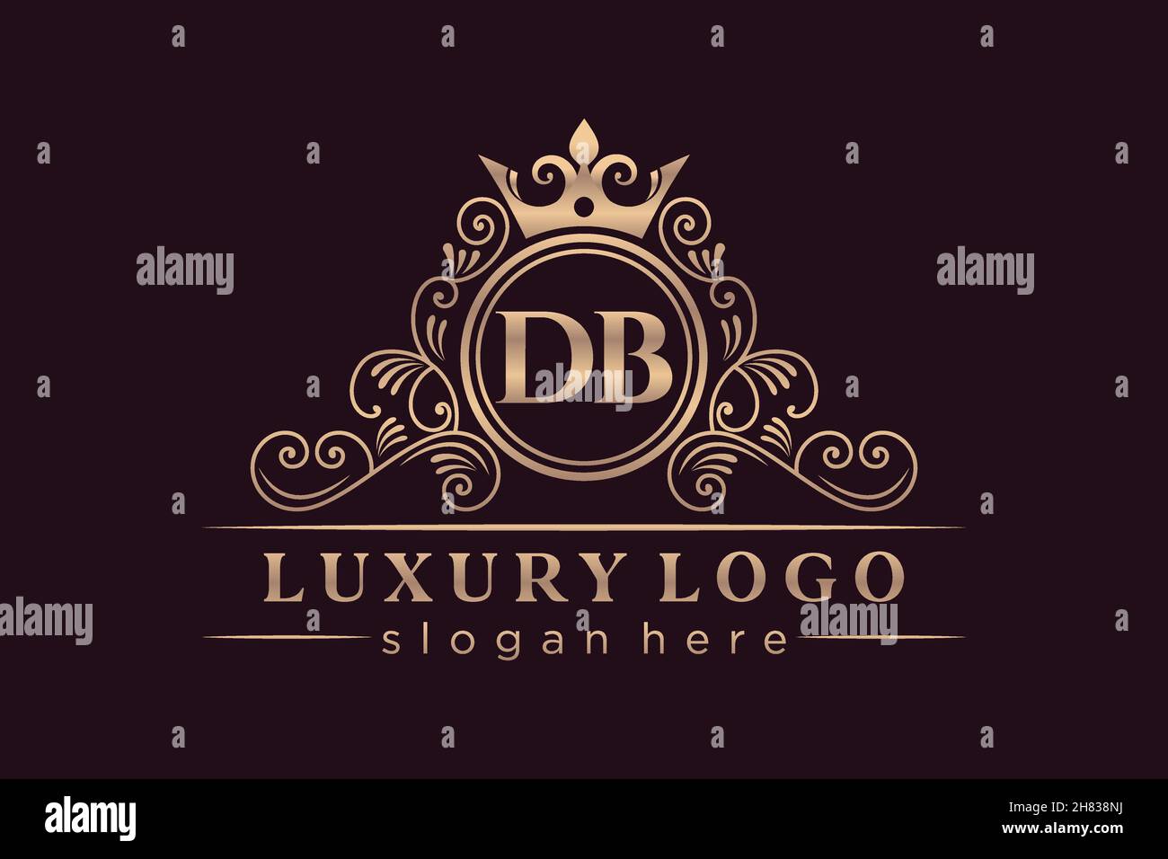 DB Initial Letter Gold calligraphic feminine floral hand drawn heraldic ...