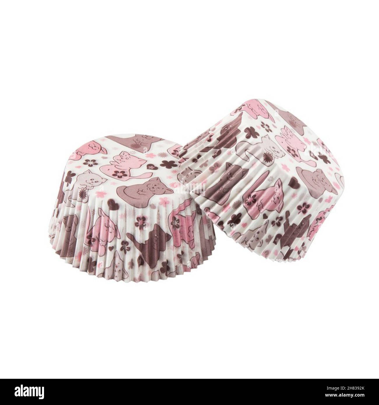 White paper cupcake forms for baking with cats pattern isolated over ...