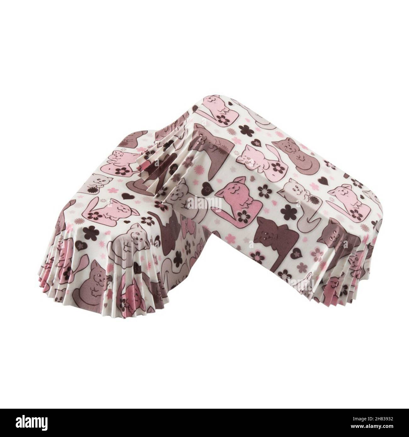 White paper baking forms for cakes with funny cats pattern isolated ...