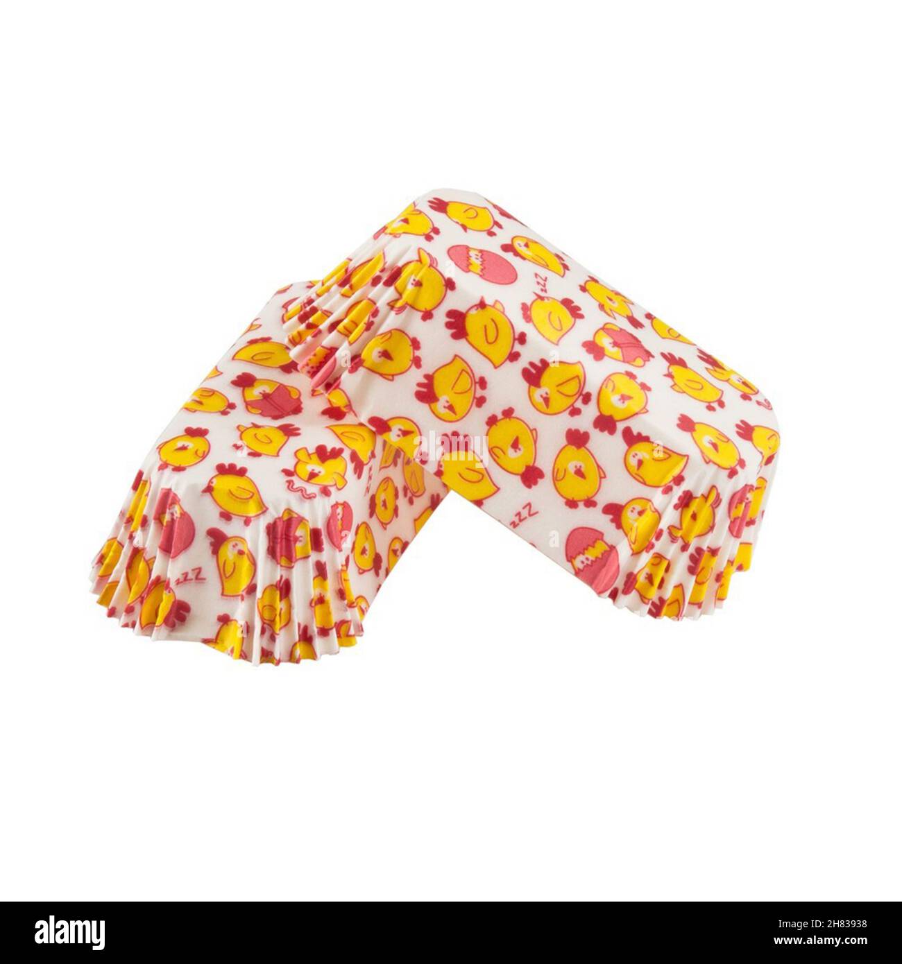 White paper baking forms for cakes with chicken pattern isolated over ...