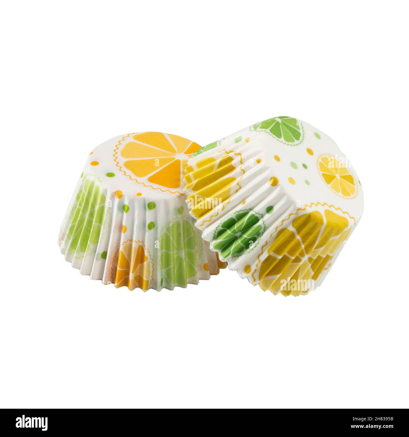 White paper cupcake forms for baking with citrus pattern isolated over ...