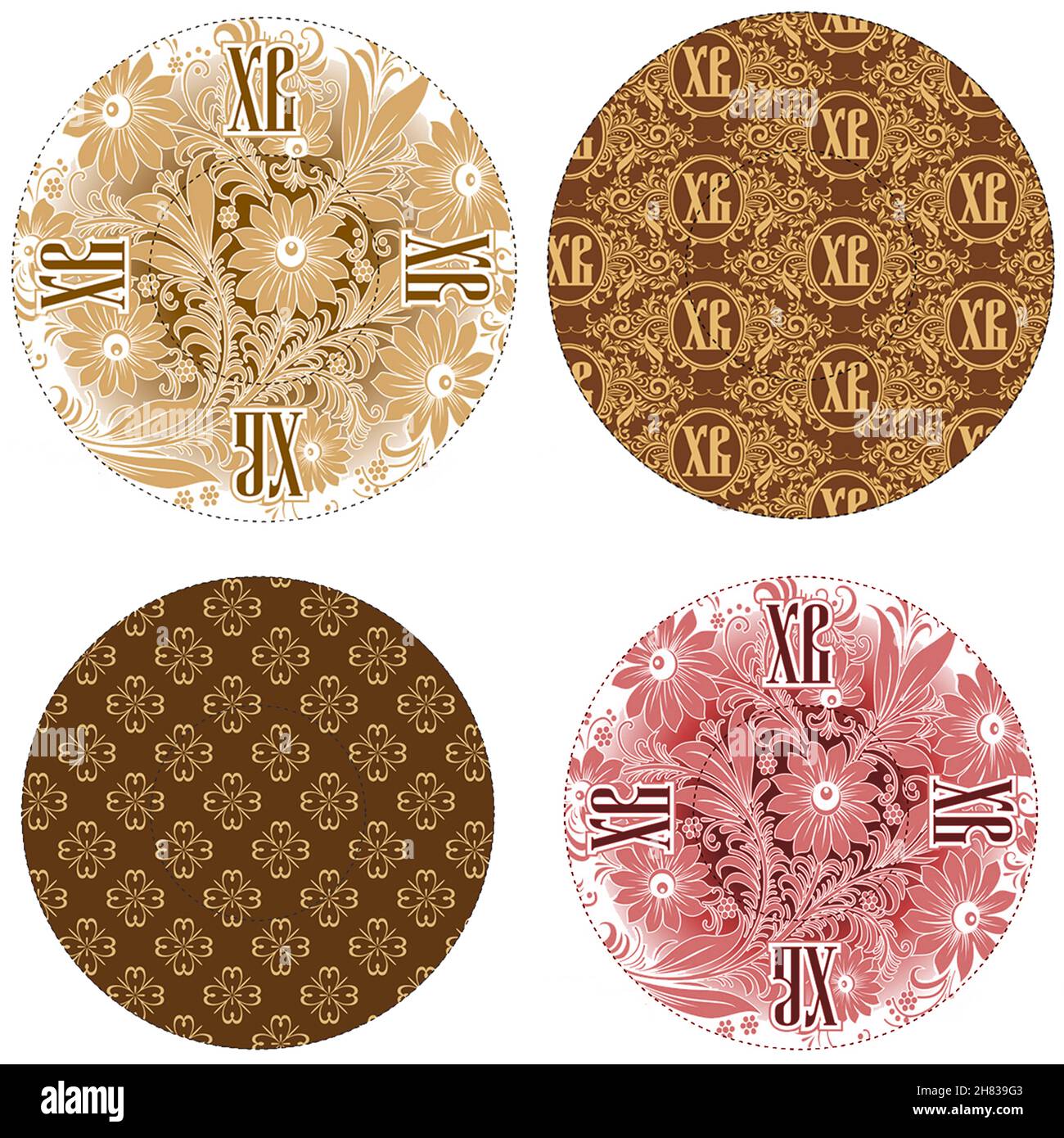 Plate icons set with colored orthodox Easter patterns isolated over ...