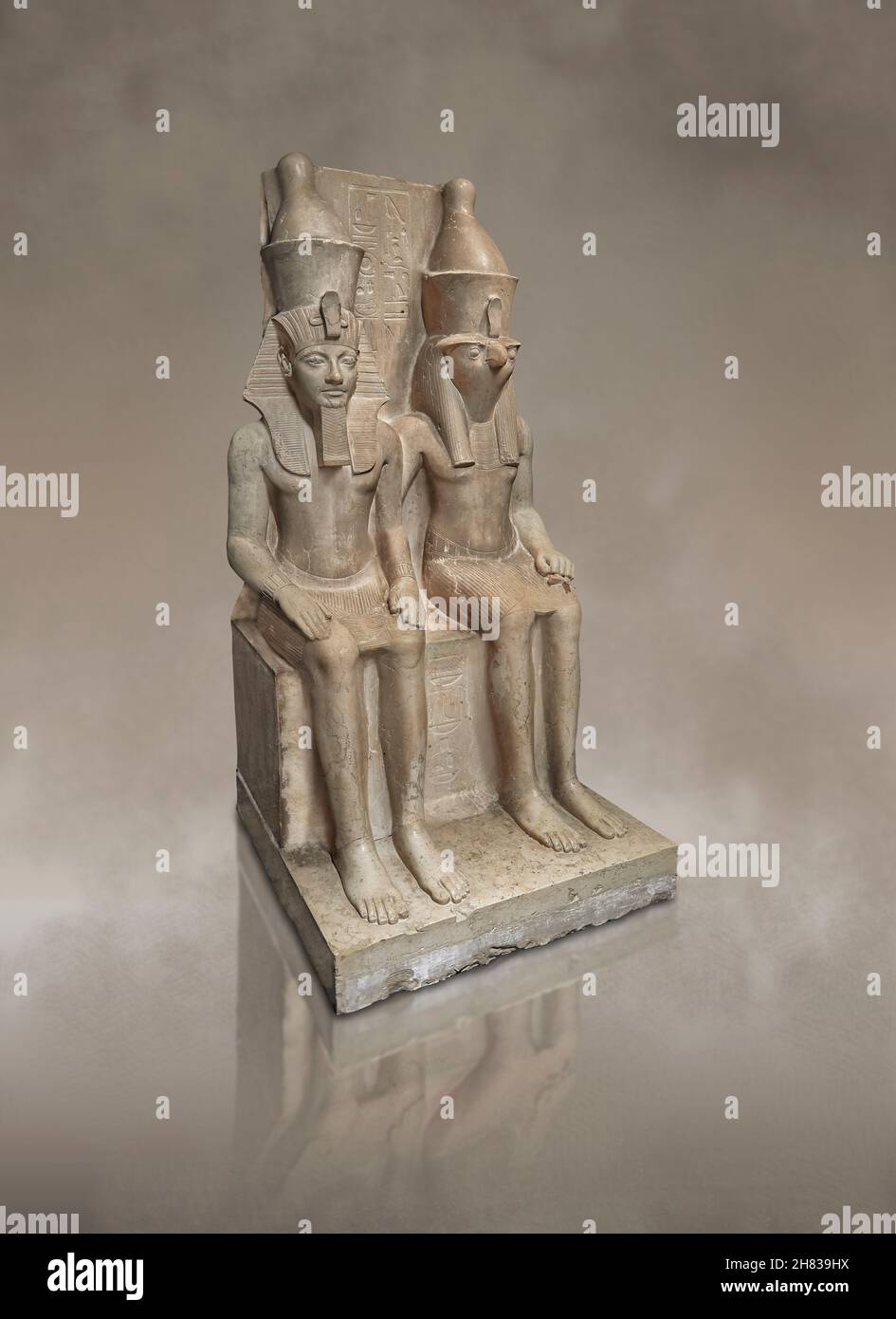 Ancient Egyptian statue of pharaoh Horemheb with Horus, 1319 - 1292 BC ...