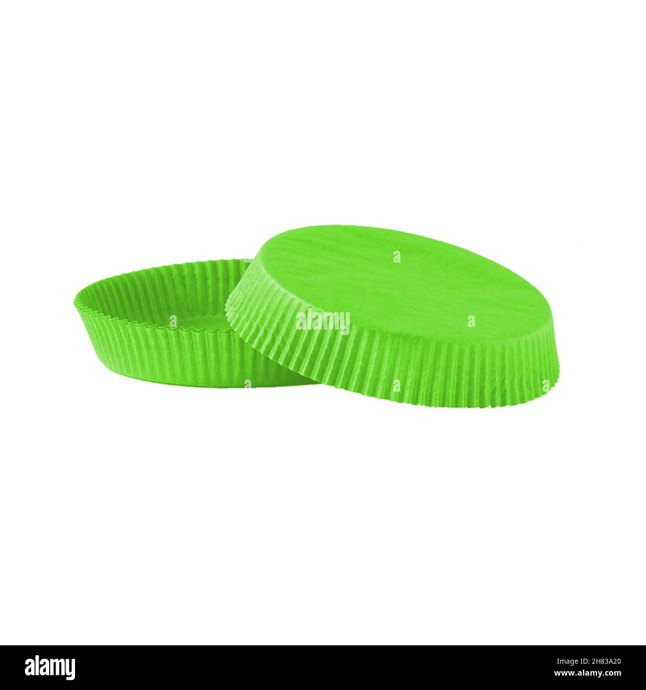 Green paper cupcake forms for baking isolated over white background ...