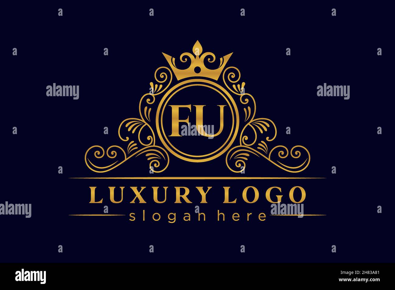 FU Initial Letter Gold calligraphic feminine floral hand drawn heraldic ...