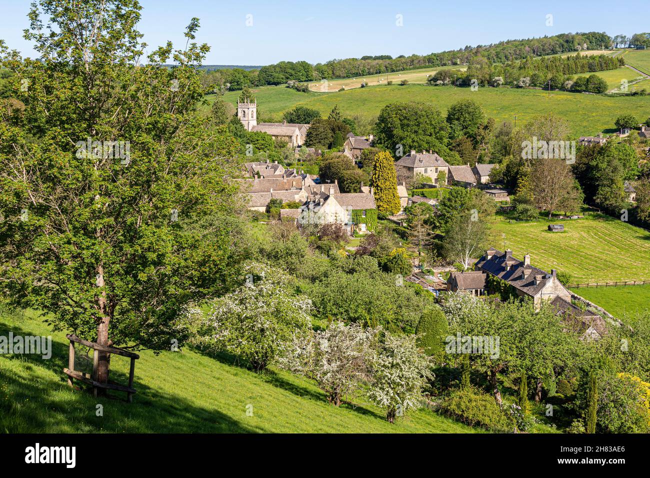 The Cotswold village of Naunton in the valley of the River Windrush ...