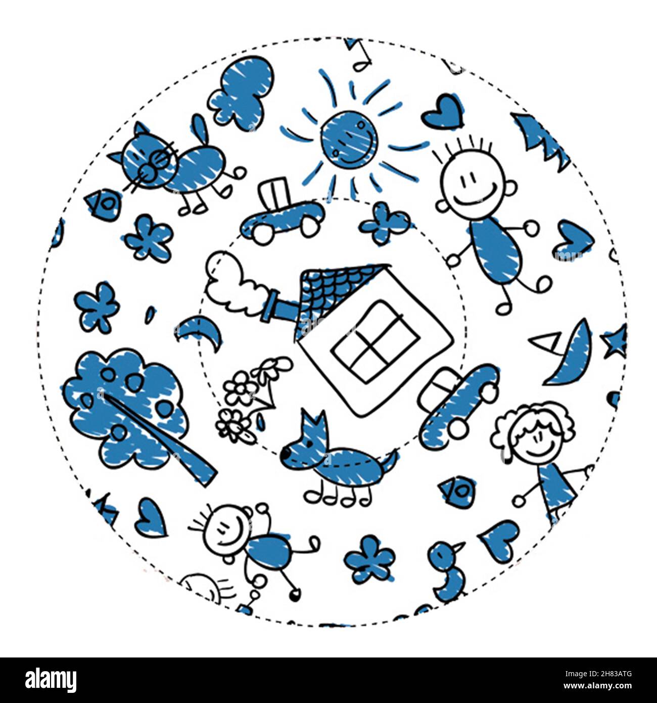 Round plate with kids' drawings pattern isolated over white background ...