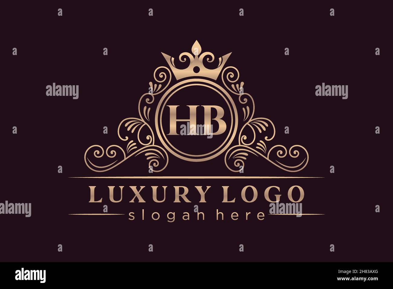 HB Initial Letter Gold calligraphic feminine floral hand drawn heraldic ...