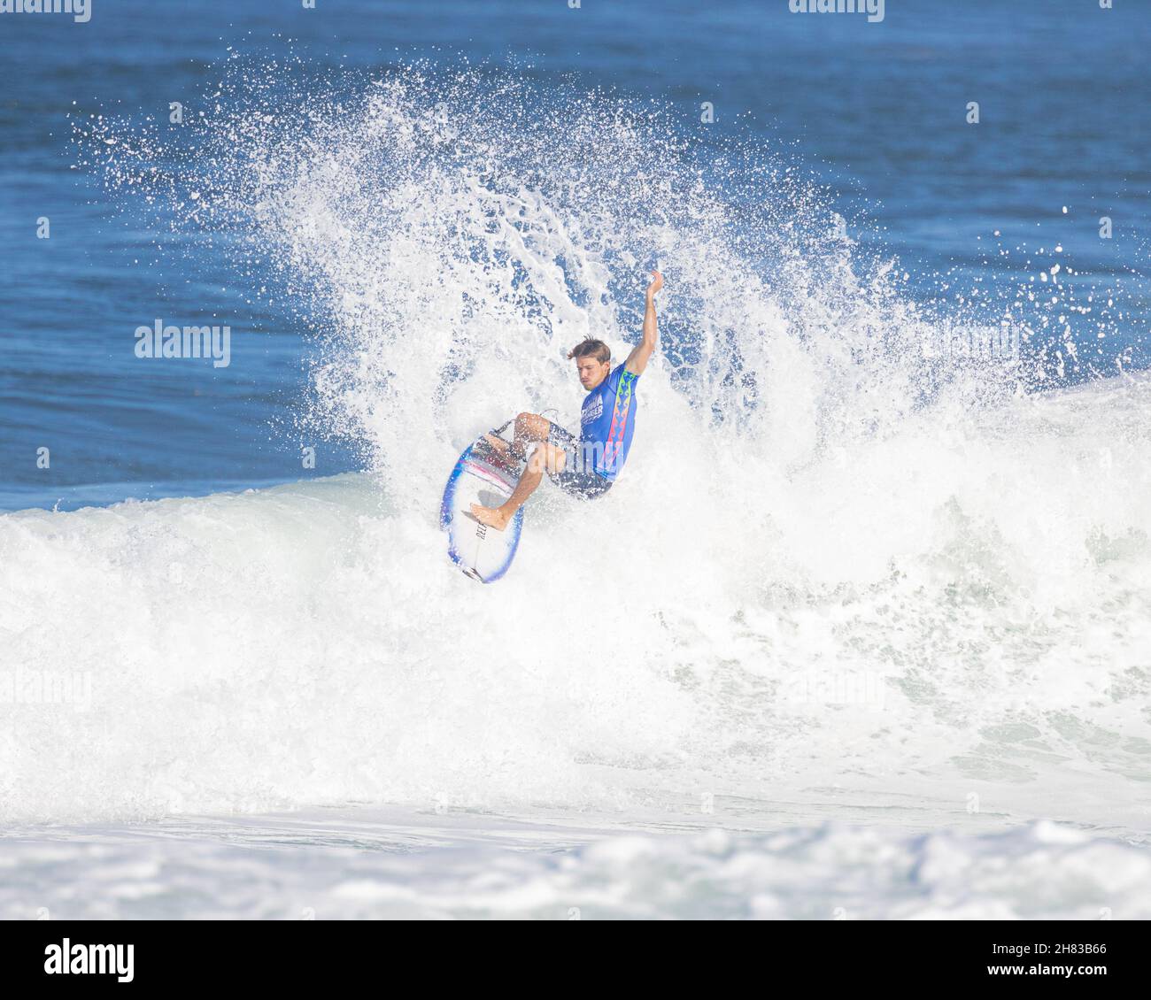 November 26, 2021 - Josh Burke of Barbados hits the lip on this wave ...