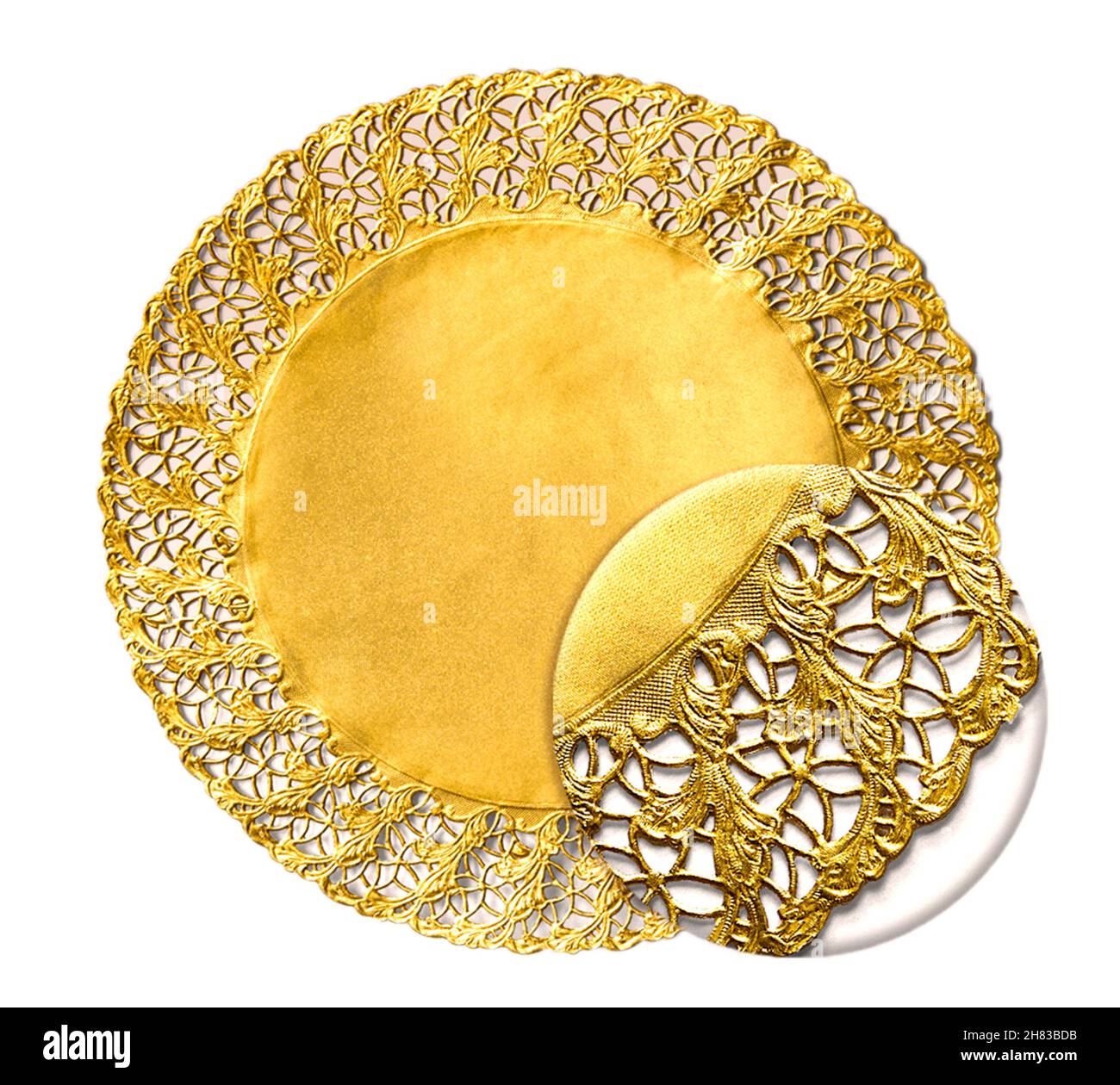Golden confectionery napkin with decorative texture under magnifying ...