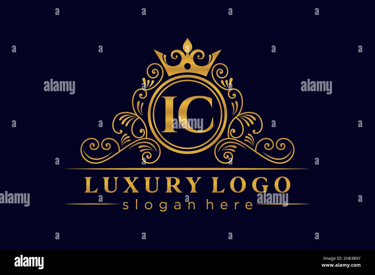 IC Initial Letter Gold calligraphic feminine floral hand drawn heraldic ...