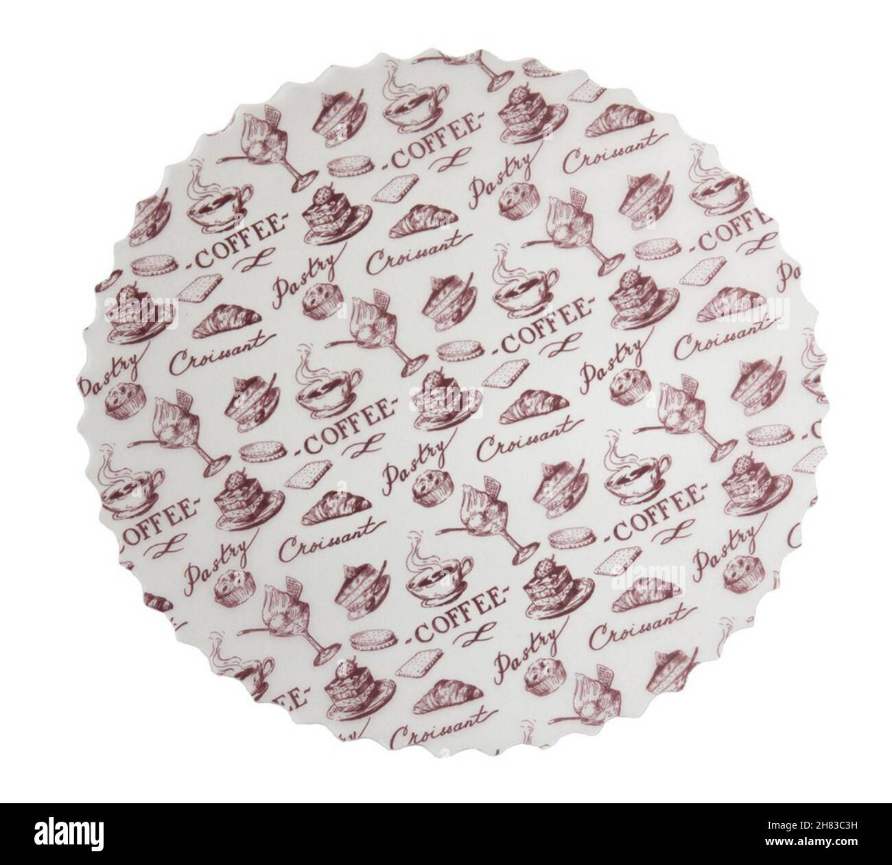 Round paper confectionery napkin with coffee pattern isolated over ...