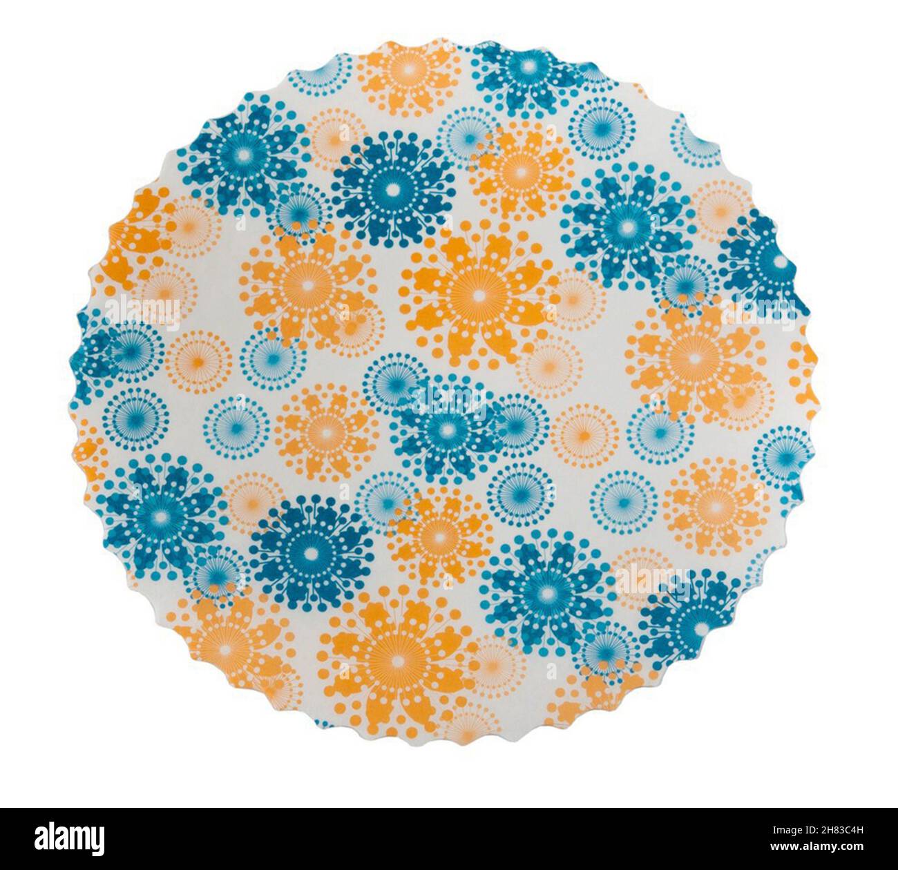 Round paper confectionery napkin with fireworks pattern isolated over ...