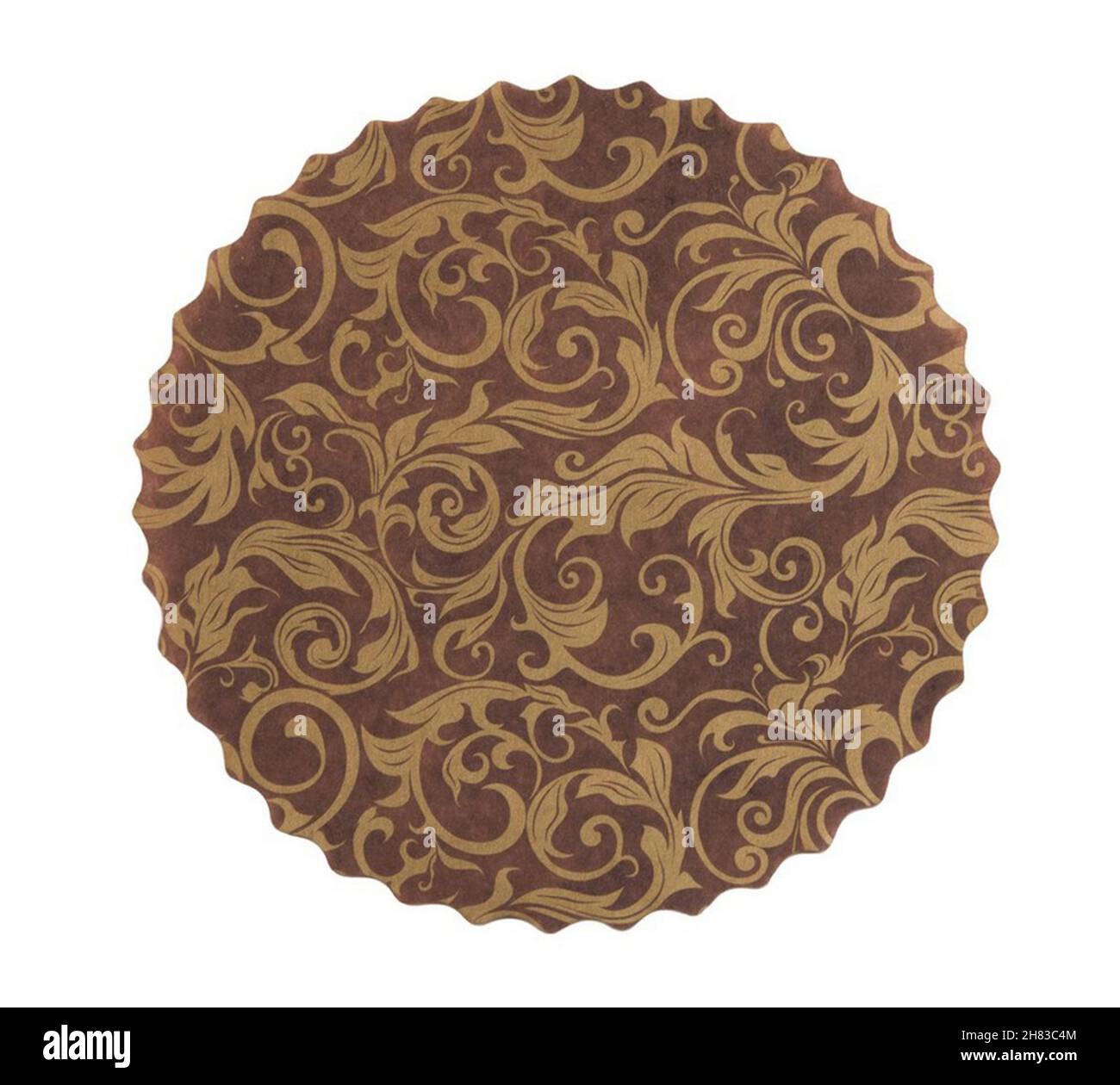 Round paper confectionery napkin with golden pattern isolated over ...