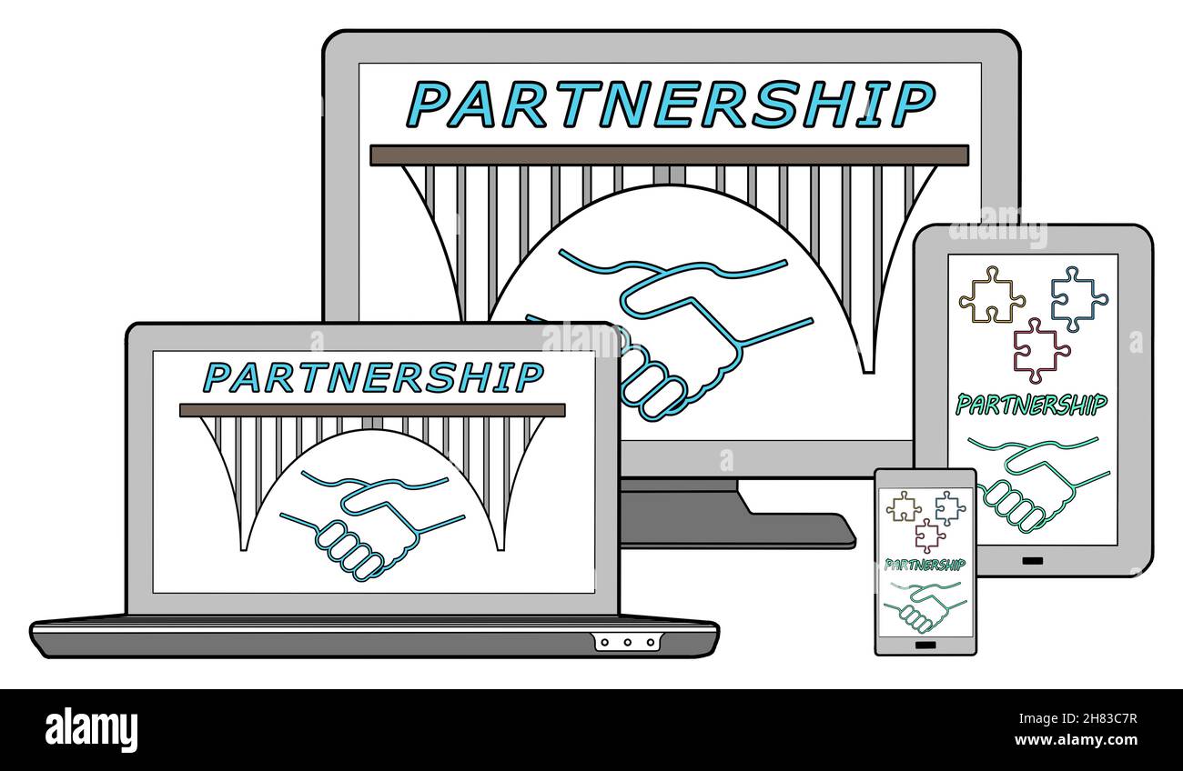 Partnership concept on different devices, isolated on white Stock Photo ...