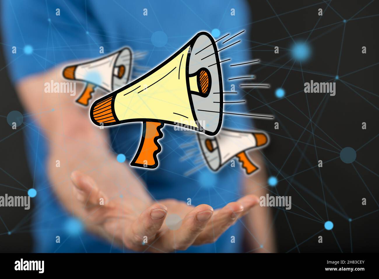 Communication concept above the hand of a man in background Stock Photo ...
