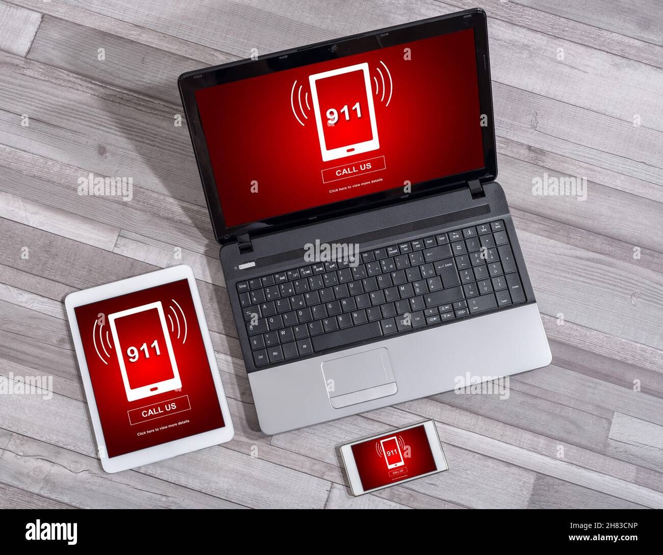 Emergency concept shown on different information technology devices ...
