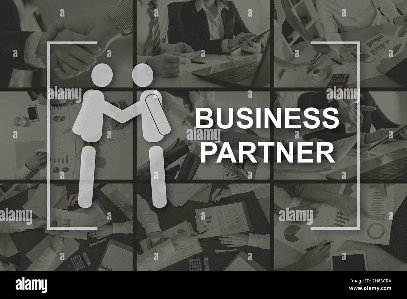 Business partner concept illustrated by pictures on background Stock ...