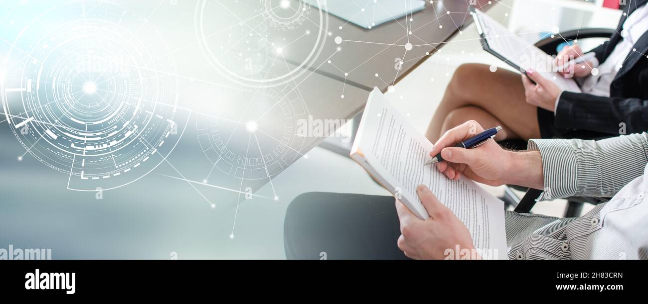Business people taking notes during a training; panoramic banner Stock ...