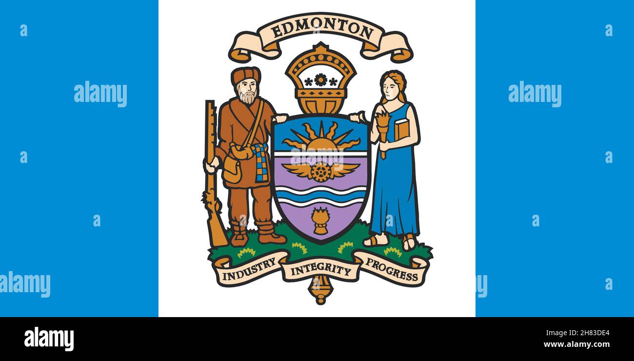 Top view of flag of Edmonton, Canada. Canadian patriot and travel ...