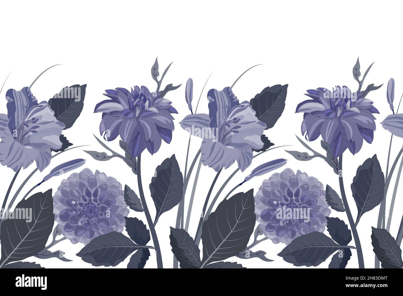 Vector floral seamless pattern, border. Panoramic horizontal ...